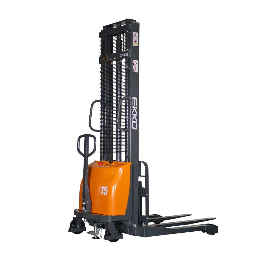 Semi-Electric Straddle Stacker - 3300 lbs Capacity, 118in/138in Lift - – Source 4 Industries