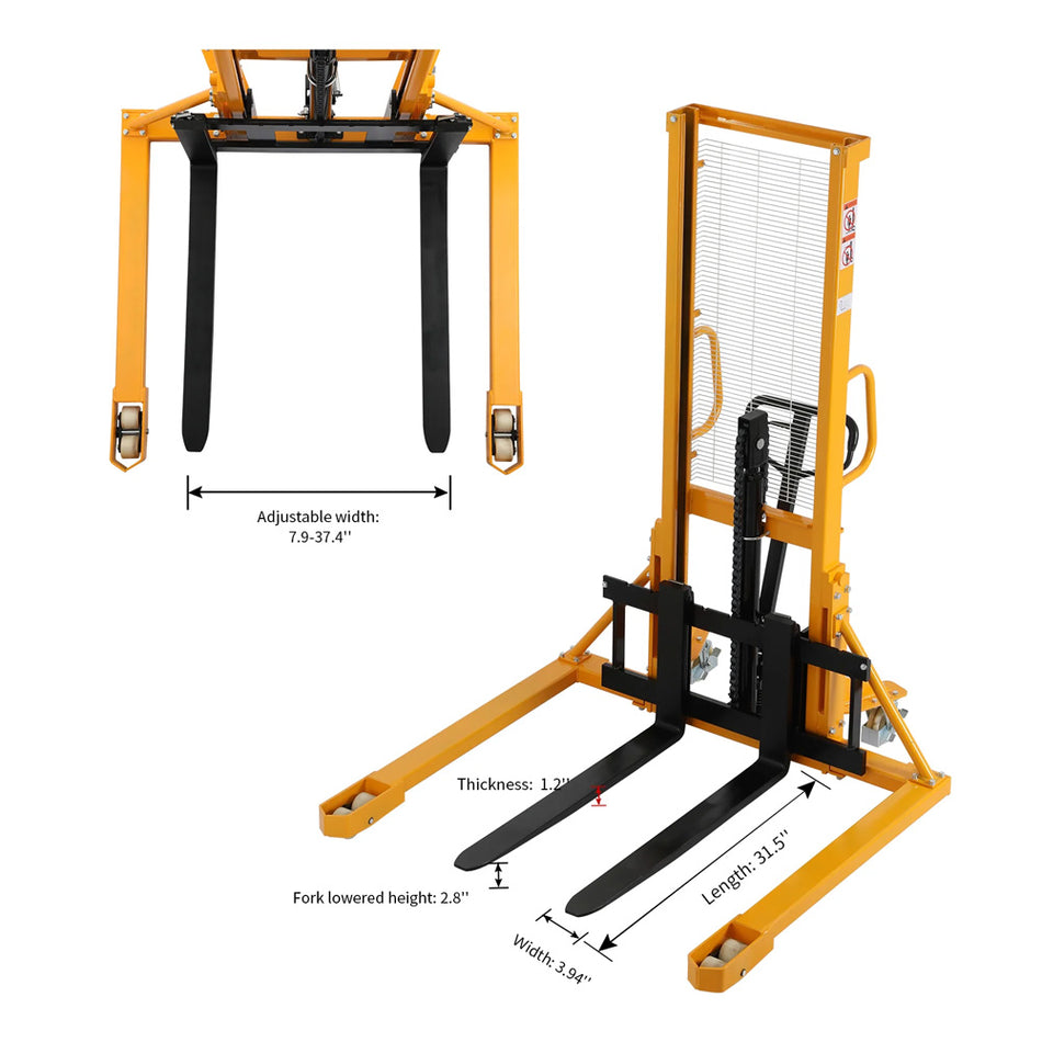 Straddle Legs Pallet Stacker, 1100-2200 lbs Capacity, 63" Lift Height ...
