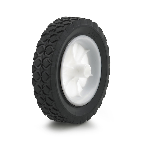 6" x 1-1/2" Black Rubber Tread with White Plastic Hub Wheel, 50 lbs. L ...