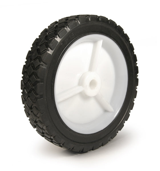 7" x 1-1/2" Black Rubber Tread with White Plastic Hub Wheel, 55 lbs. L ...