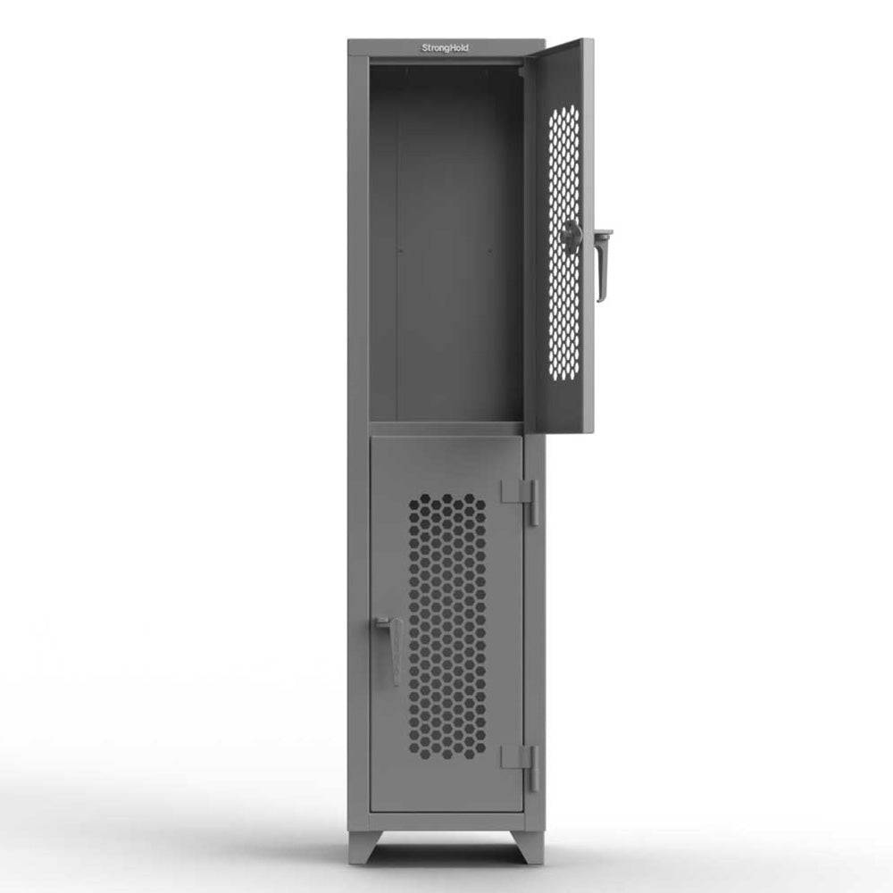 Extra Heavy Duty 14 GA Double-Tier Ventilated Locker, 2 Compartments ...