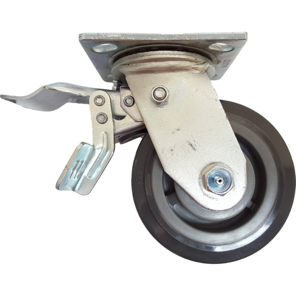 5" x 2" Polymadic Wheel Swivel Caster w/ Dual Pedal Brake - 750 lbs. C ...