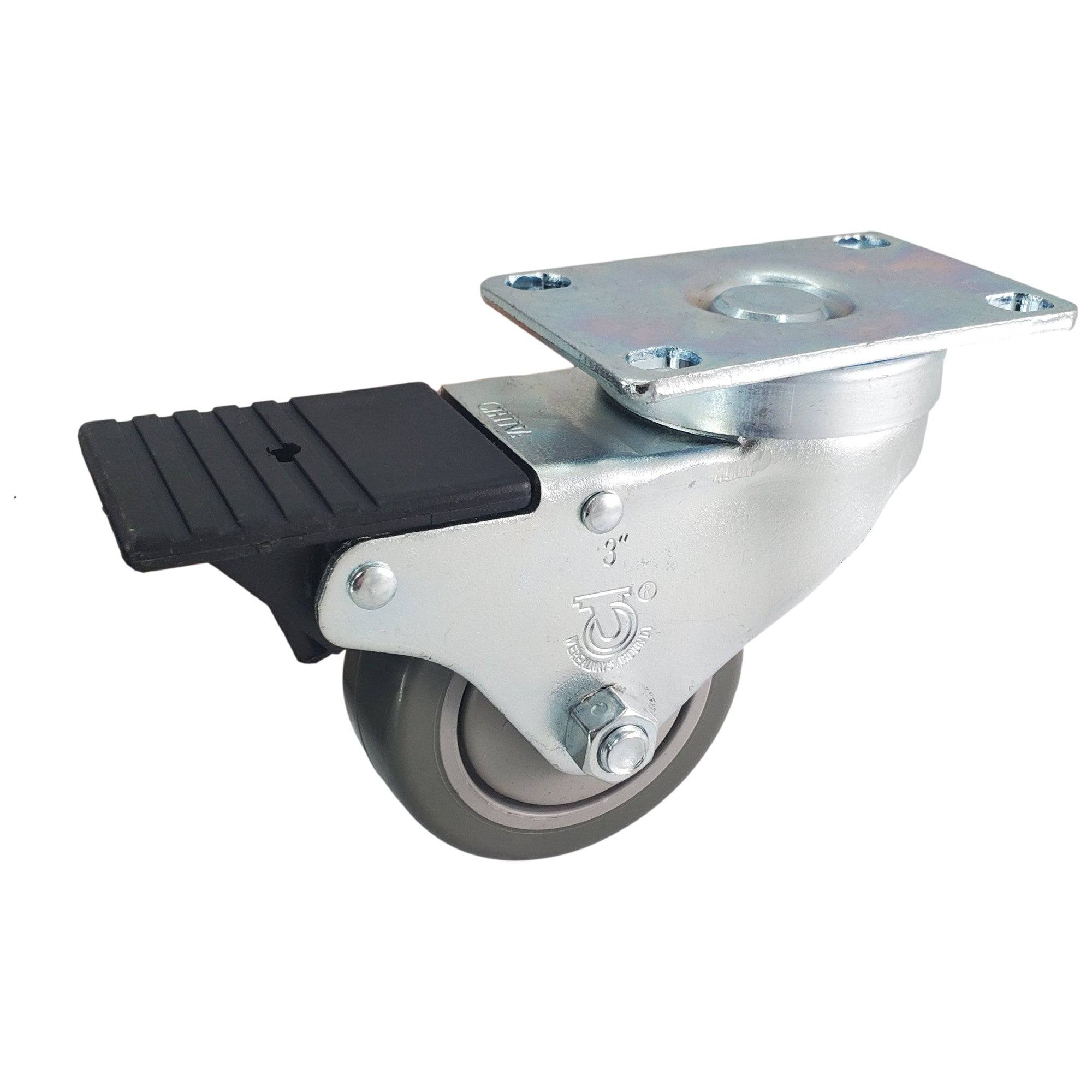3" x 1-1/4" Poly Pro Wheel (Gray) w/ Total Lock Brake- 300 Lbs ...