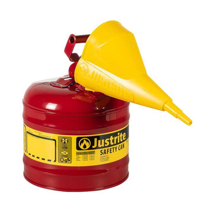 Type I Steel Safety Can, Funnel, 2 Gal,S/S Flame Arrest,Self-Close Lid ...