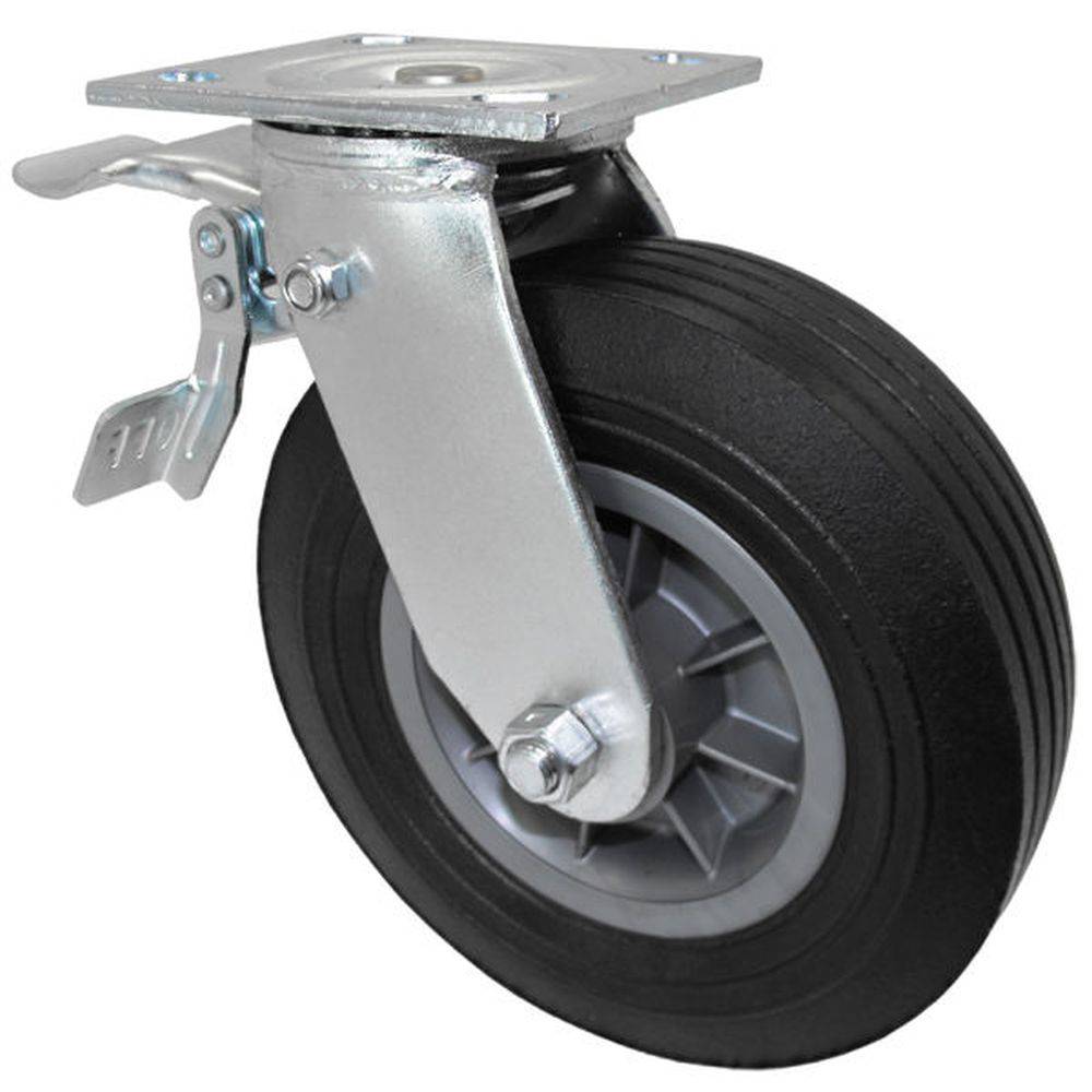 8" x 2-1/2" Eco Rubber Wheel Swivel Caster W/ Total Lock Brake - 450 L ...