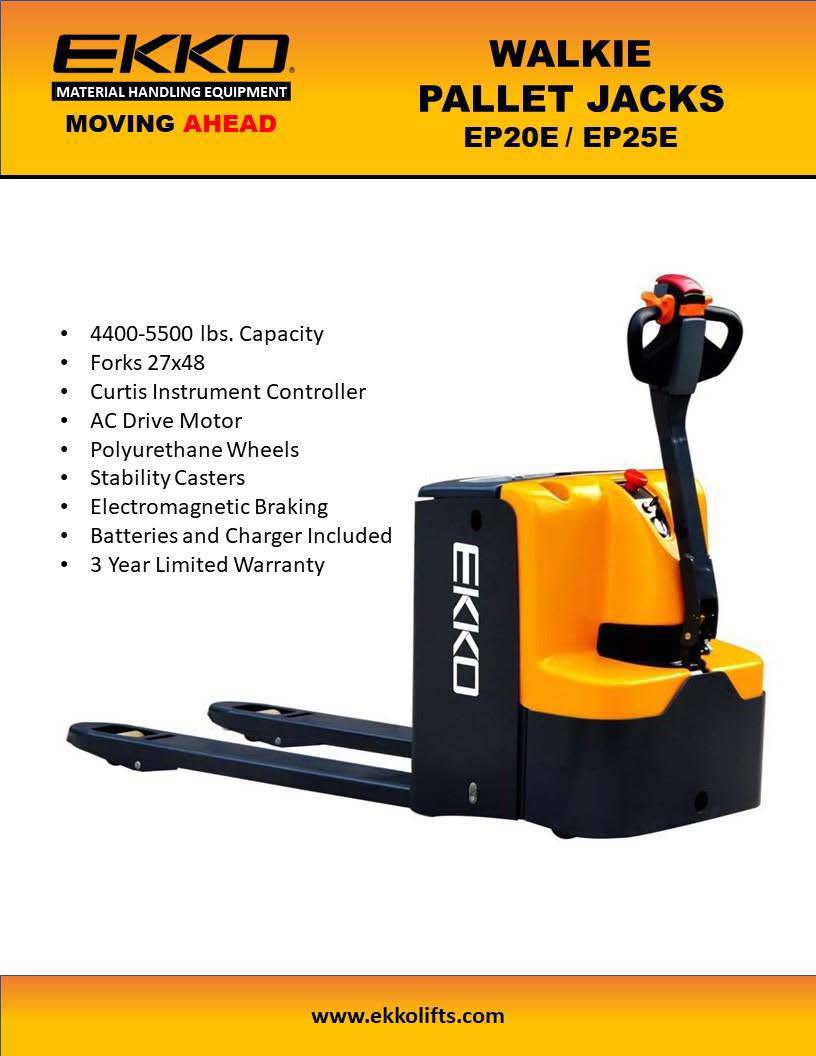 EKKO EP20E Electric Powered Pallet Jack - 4400-5500 lbs Capacity ...